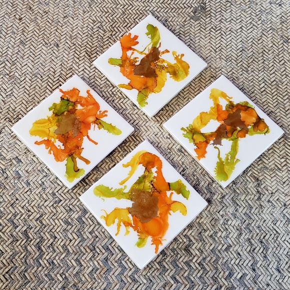 Hand Crafted | Dining | 24 Alcohol Ink Coasters Fall Splash Set Of 4 ...
